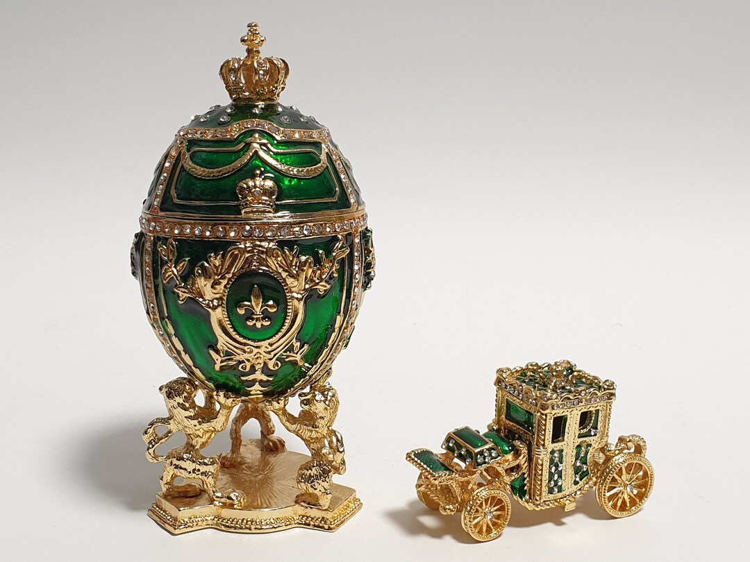 Large Faberge Egg Jewelry Box With Carriage Trinket Box Enamel Set With ...