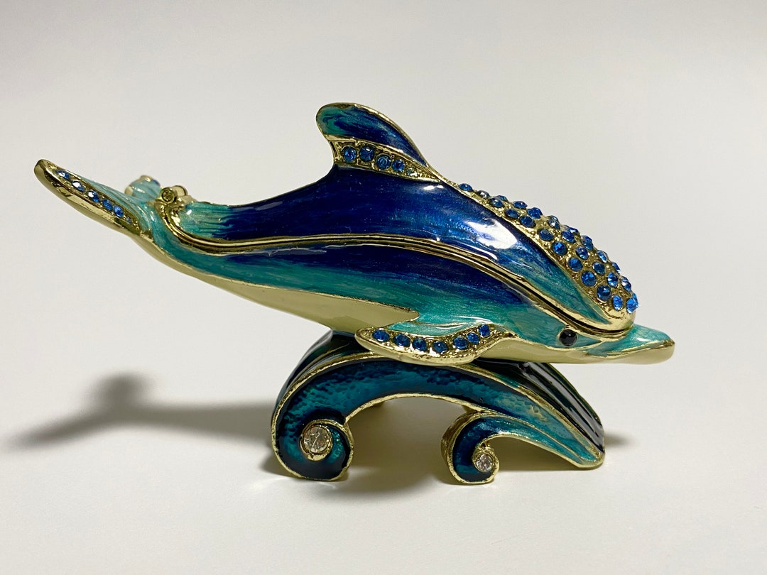 Decorative Jewelry Box Dolphin Figurine Enamel Metal Trinket Box With ...