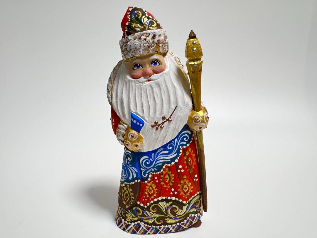 Hand Carved Wooden Santa Claus Figurine, Wood Carving Father Frost ...