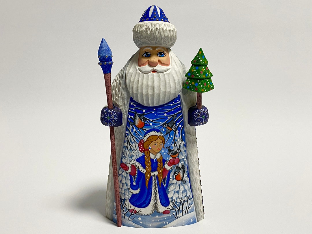 Hand Carved Wooden Santa Claus Figurine, Wood Carving Father Frost ...