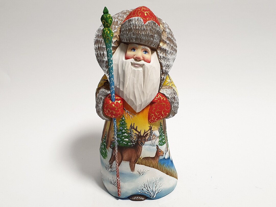 Santa Figurine Hand Carved Wooden Santa Claus Figures Father Christmas ...
