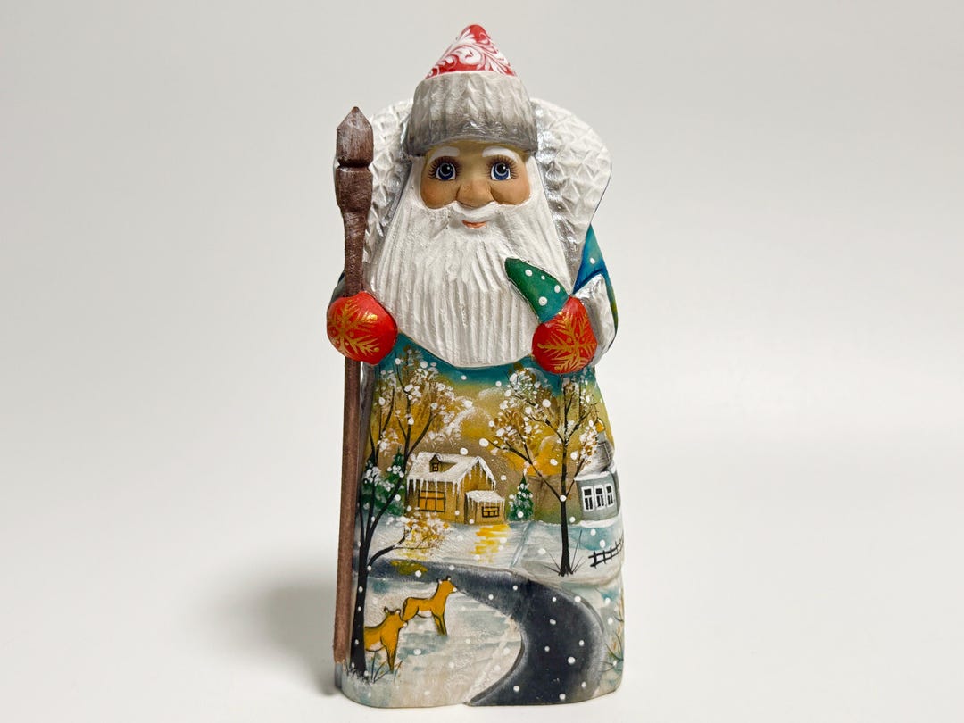 Hand Carved Wooden Santa Claus Figurine, Wood Carving Father Frost ...