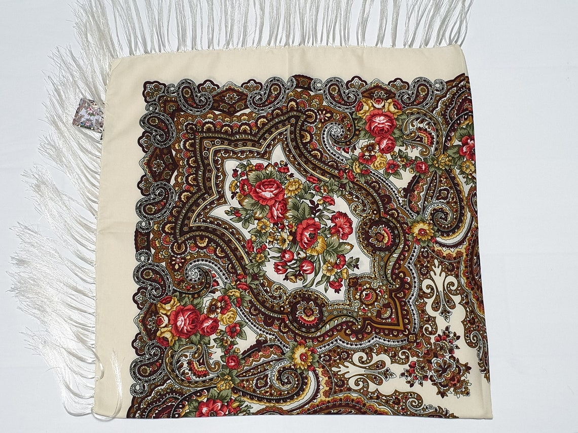 Babushka Scarf Russian Headscarf Ukrainian Scarf Floral Folk - Etsy UK