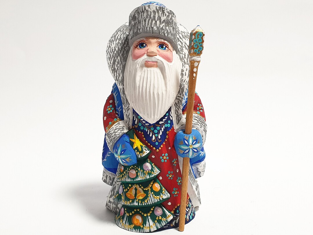 Carved Wooden Santa Claus Doll Ukrainian Ded Moroz Acrilic Painting 5.5 ...