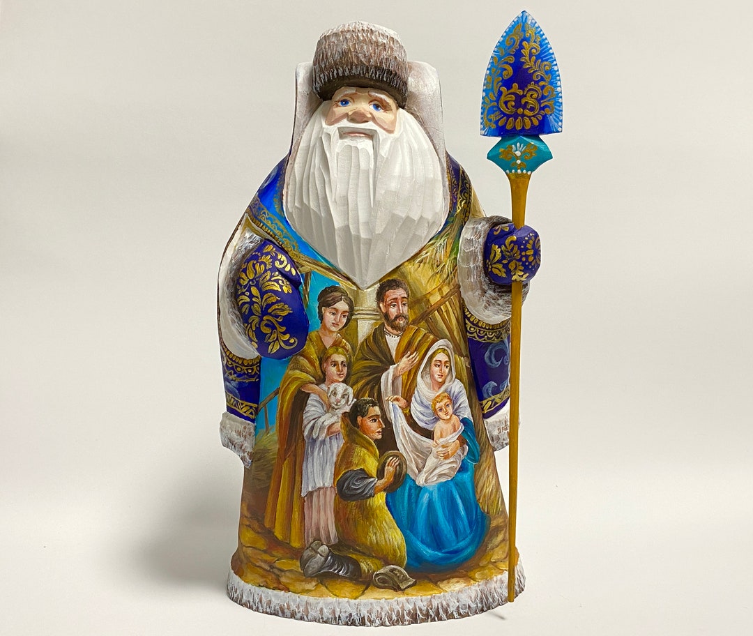 Hand Carved Santa Claus Figurine, Wooden Santa Figure, Ukrainian Wood ...