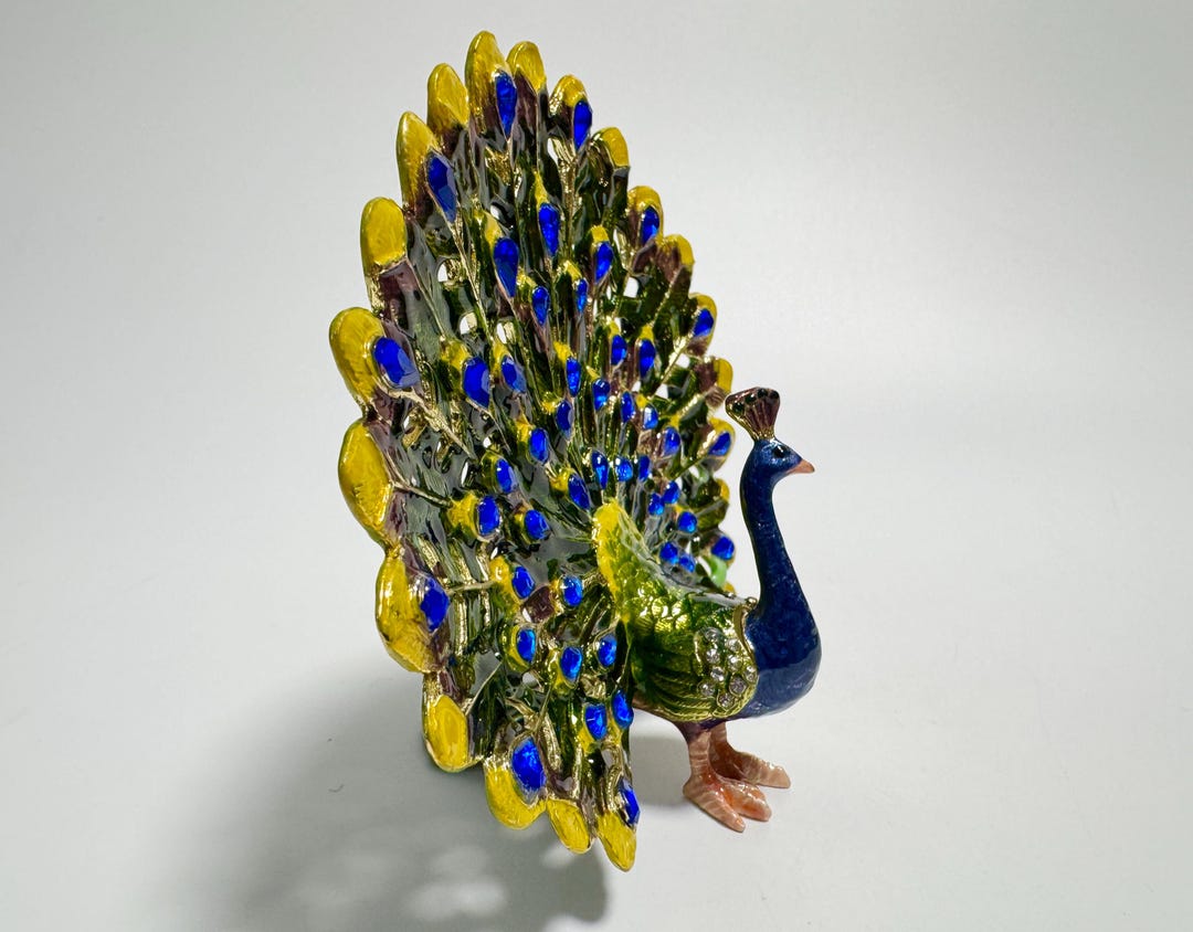 Peacock Jewelry Box, Bird Trinket Box, Enamel Metal Box With Swarovski ...