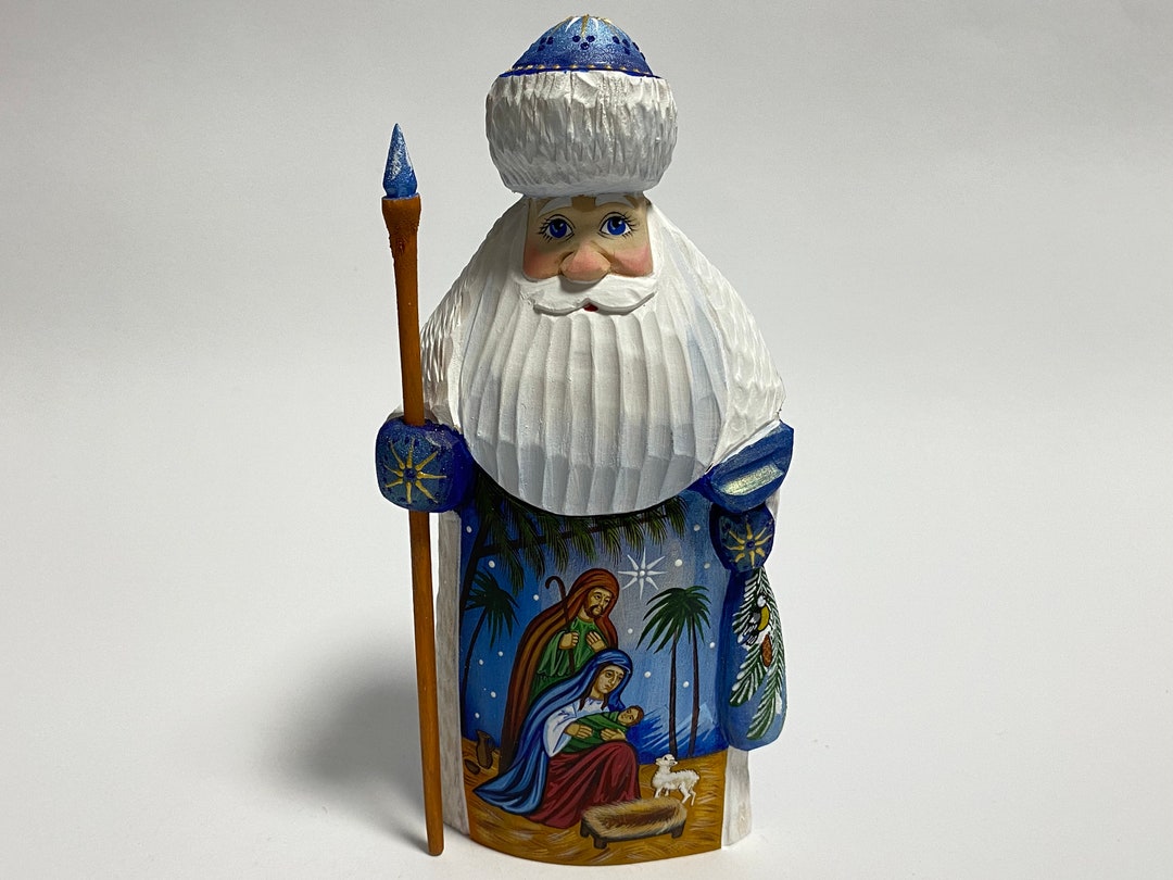 Ukrainian Santa Claus Figurine, Hand Carved Wooden Santa Figure, Wood ...