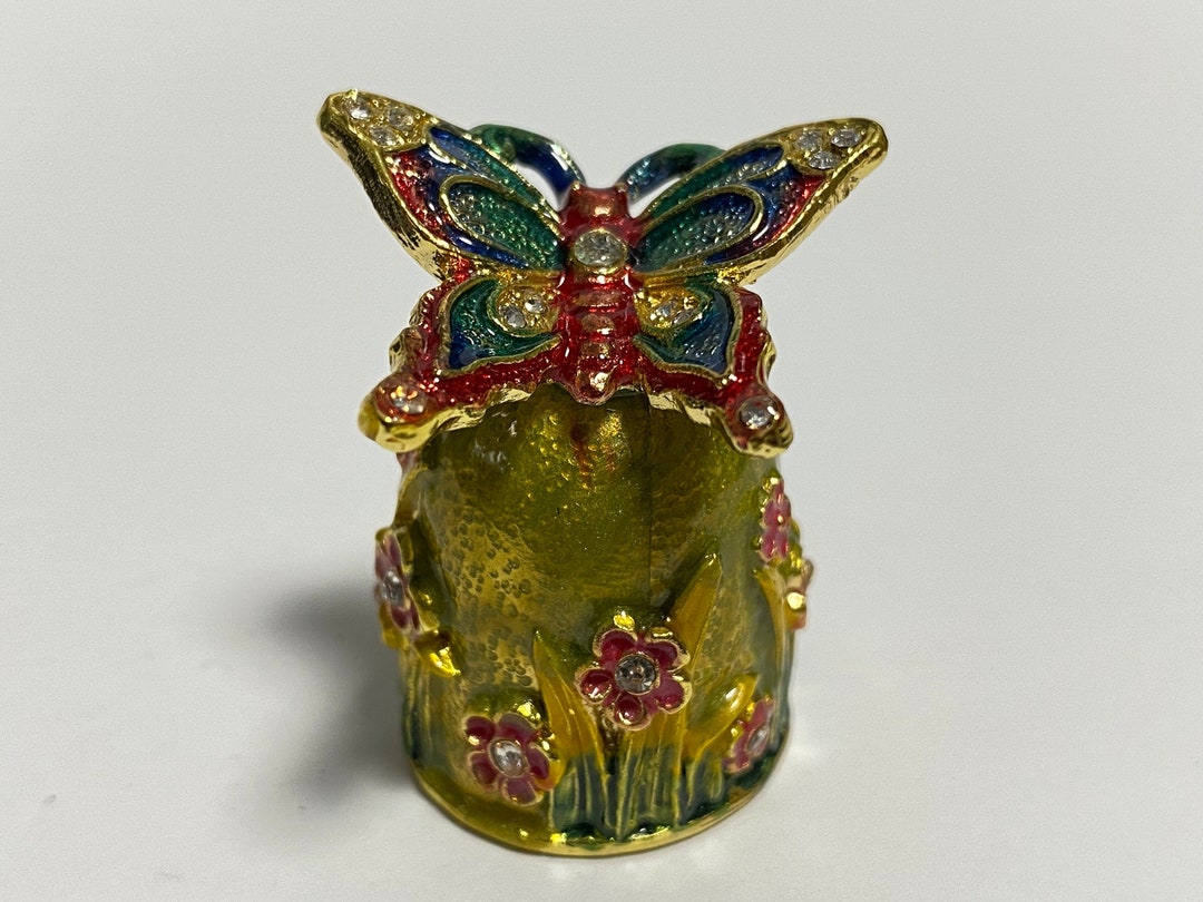 Collectible Thimble, Butterfly Figurine, Enamel Metal Thimble With ...