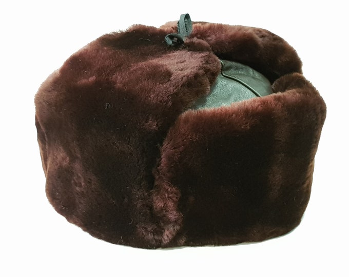 Russian Ushanka Hat Natural Braun Sheepskin Leather Winter Fur Hat ...