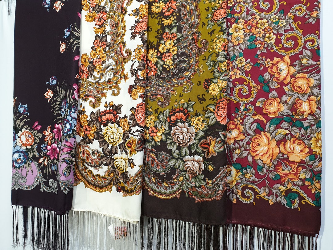 Babushka Scarf Scarf Ukrainian Shawl Floral Folk Slavic Fabric Chale ...