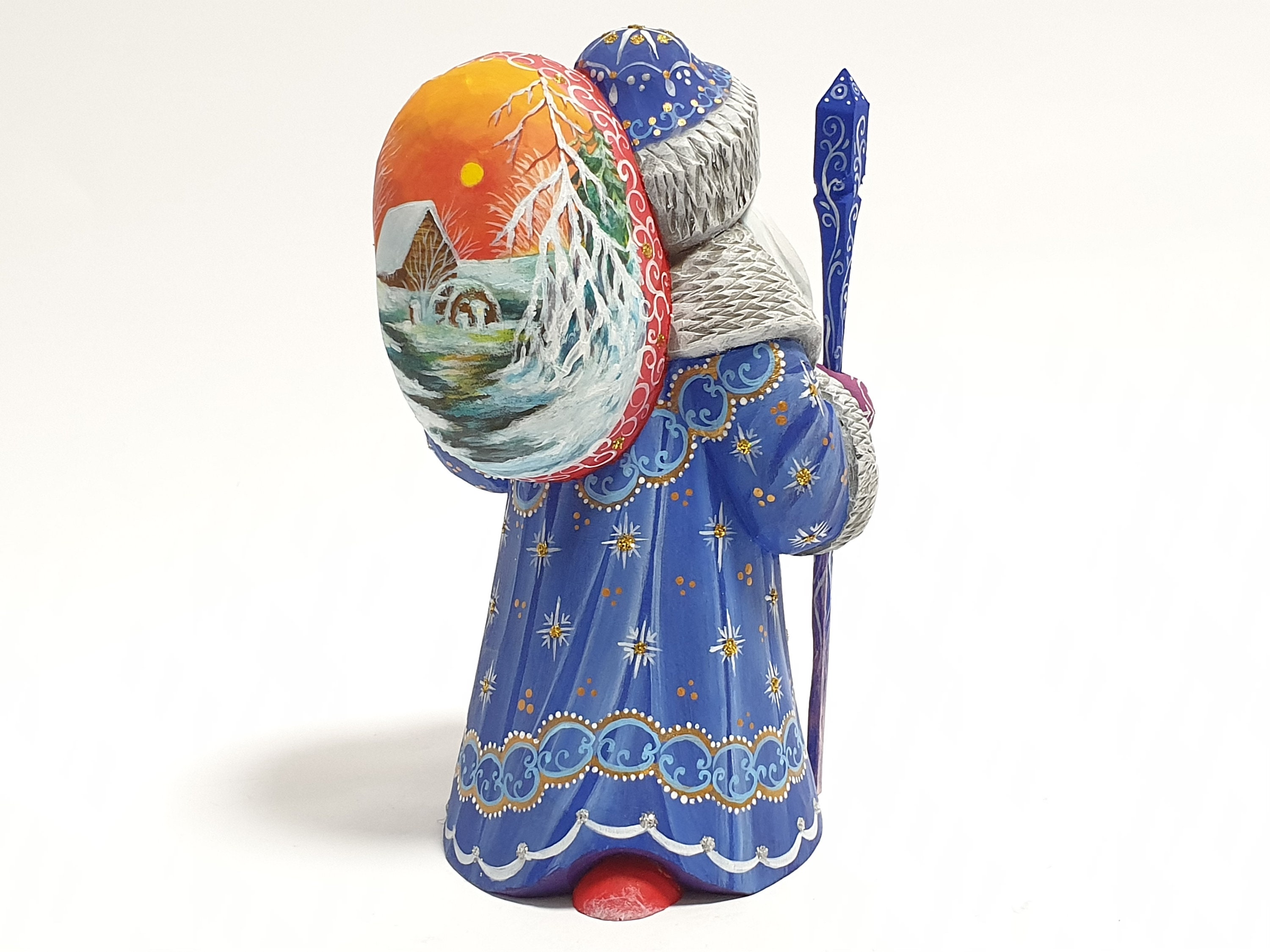 Santa Claus Figurine Carved Wooden Doll Russian Ded Moroz 14 | Etsy