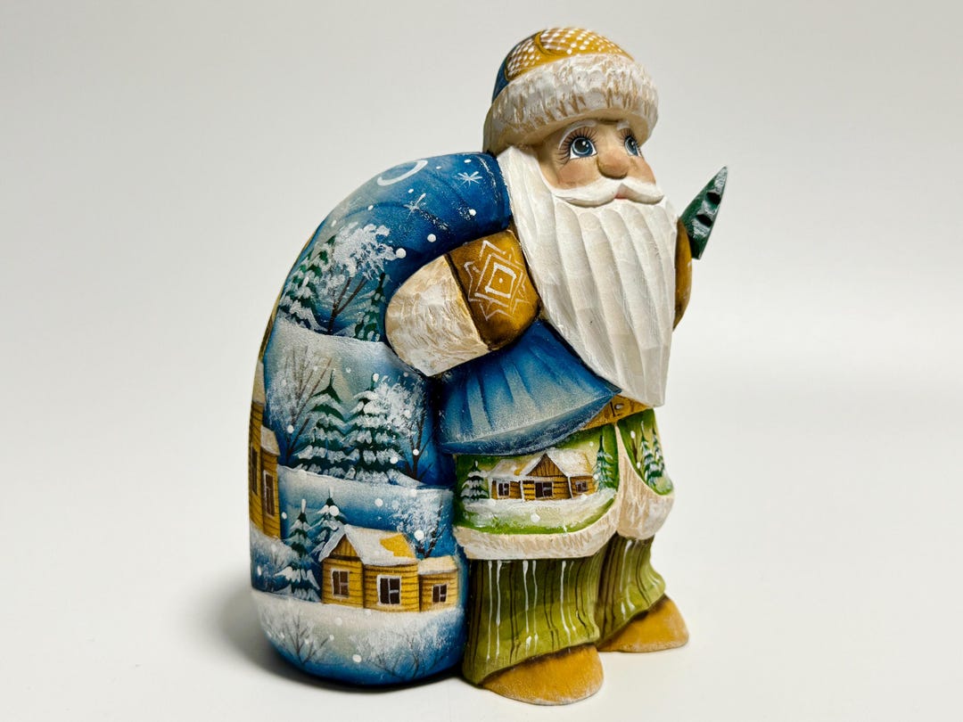 Ukrainian Santa Claus Figurine, Hand Carved Wooden Santa Figure, Wood ...