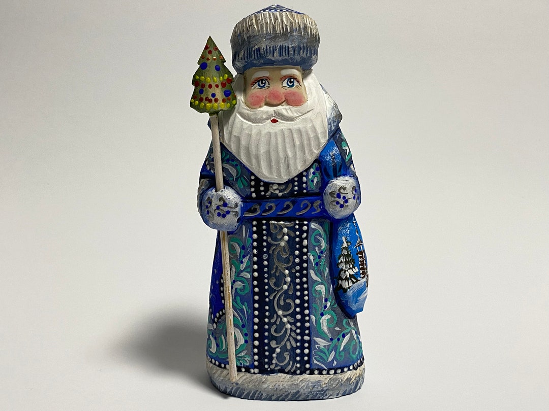 Wooden Ukrainian Santa Figure Father Christmas Figurine Folk Art Santa ...