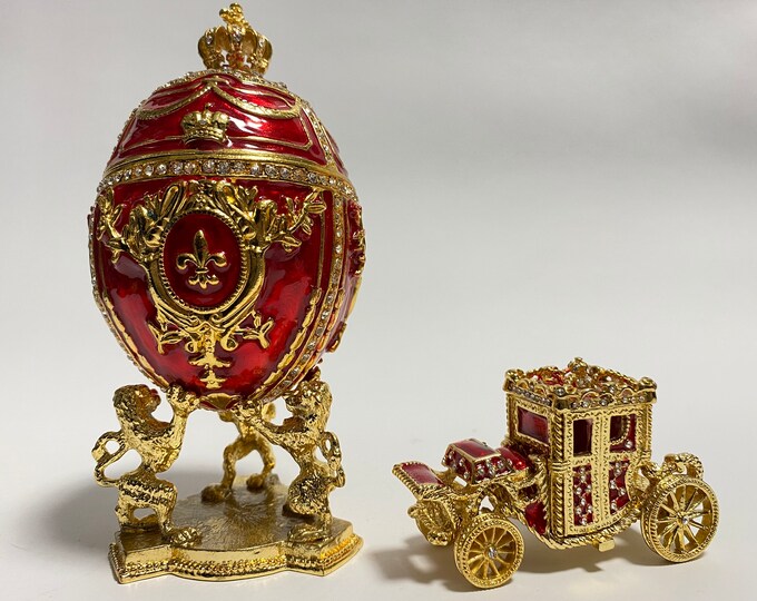 Large Faberge Egg Jewelry Box With Carriage Trinket Box Enamel With ...