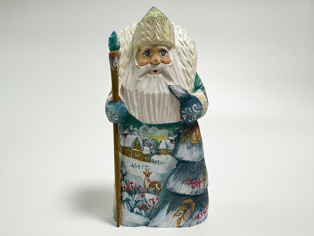 Hand Carved Wooden Santa Claus Figurine, Wood Carving Father Frost ...