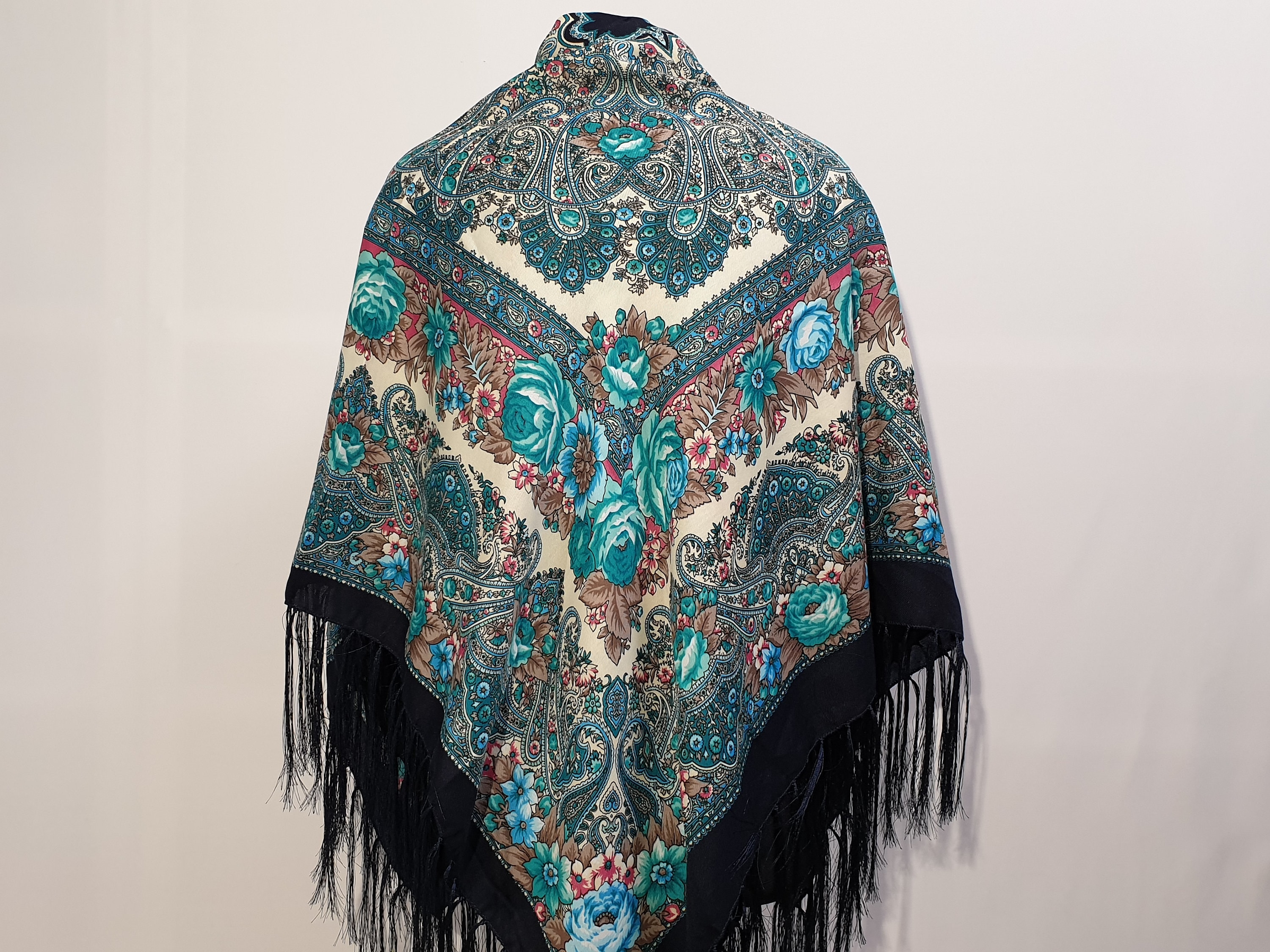 Babushka Scarf Ukrainian Scarf Russian Shawl Floral Folk - Etsy