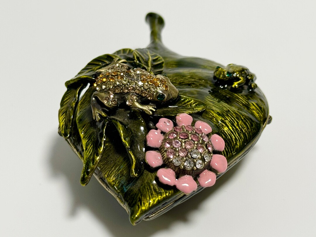 Jewelry Box Frog on a Leaf Enamel Metal Trinket Box With Swarovski ...