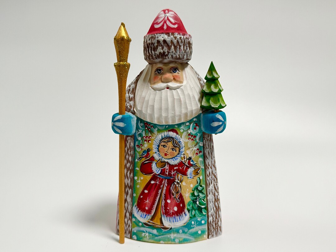 Hand Carved Wooden Santa Claus Figurine, Wood Carving Father Frost ...