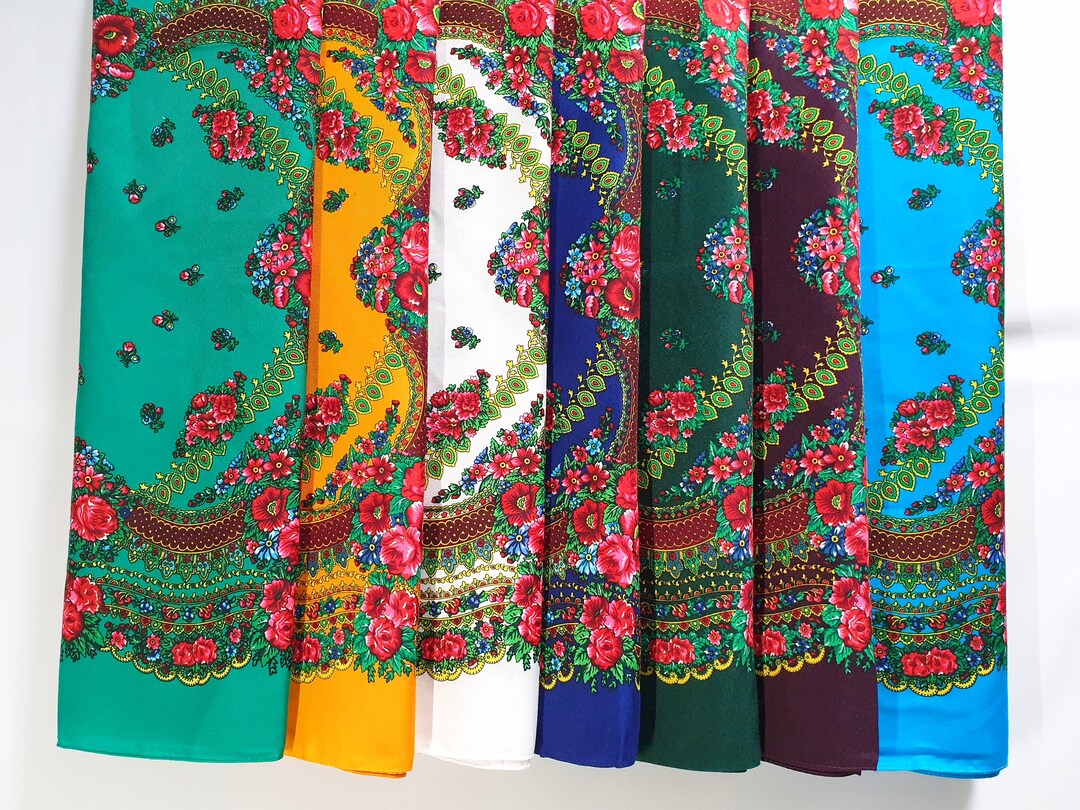 Babushka Scarf Floral Headscarf Ukrainian Wool Fabric Slavic Pavlovo ...