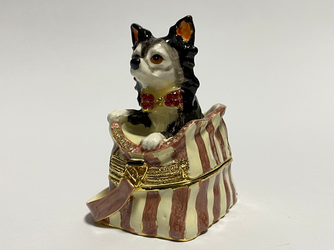 Animal Jewelry Box Dog Figurine Enamel Metal Trinket Box With Swarovski ...