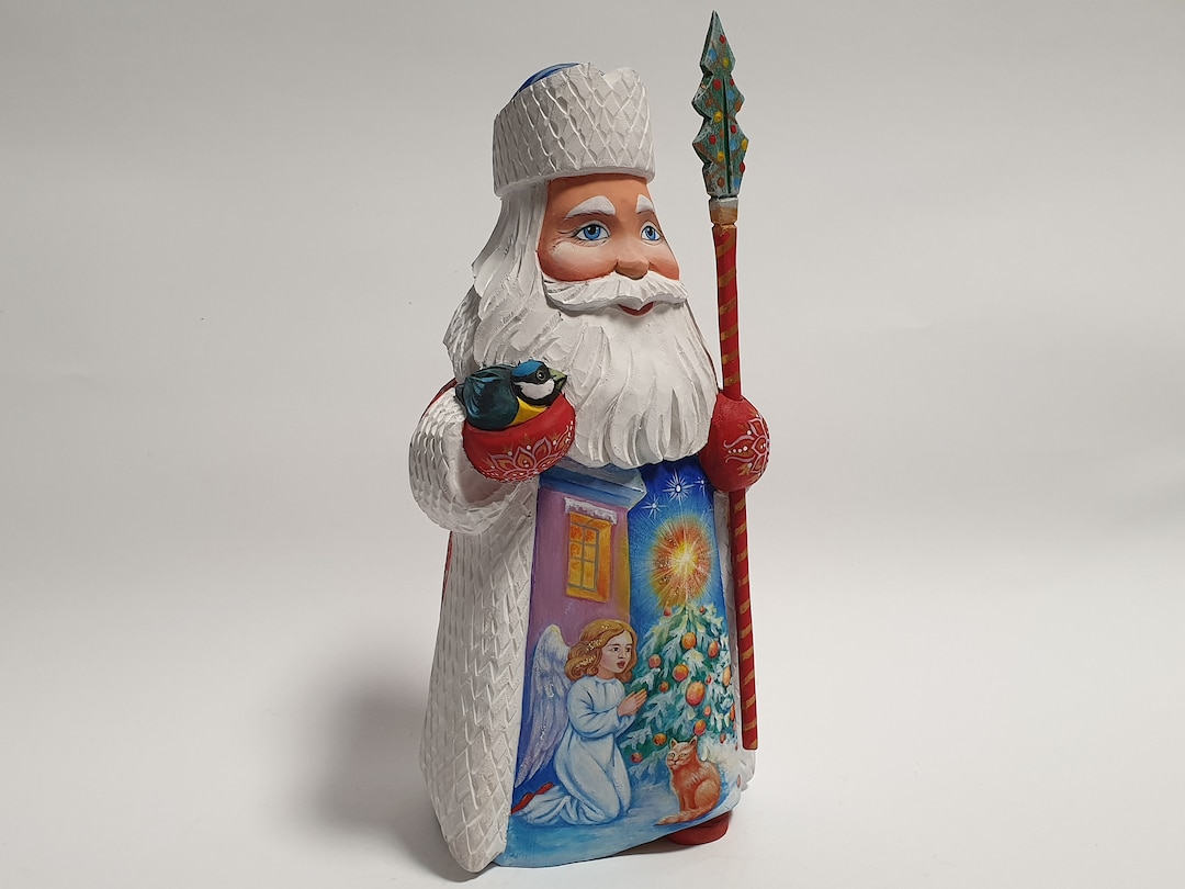 Large Santa Claus Figurine Hand Carved Wooden Santa Figure Christmas ...