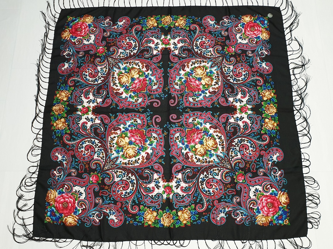 Russian Headscarf Babushka Scarf Ukrainian Shawl Floral Folk - Etsy UK