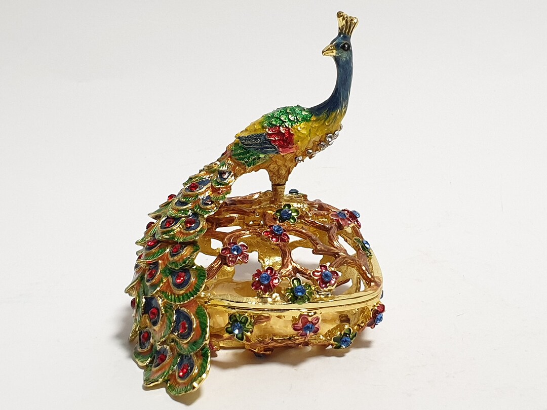 Peacock Jewelry Box Bird Trinket Box Enamel Faberge Style With ...