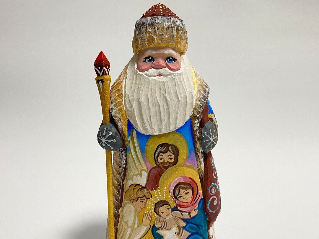 Hand Carved Santa Claus Figurine, Wooden Santa Figure Father Frost ...