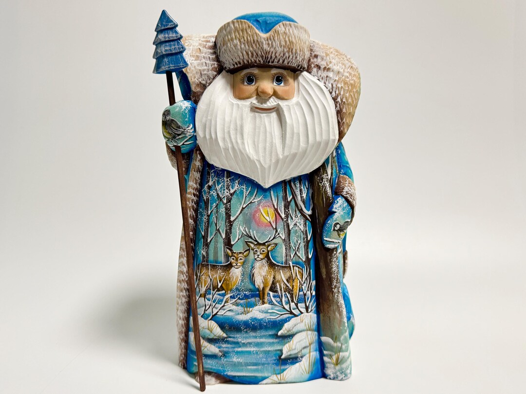 Hand Carved Wooden Santa Claus Figurine, Wood Carving Father Frost ...