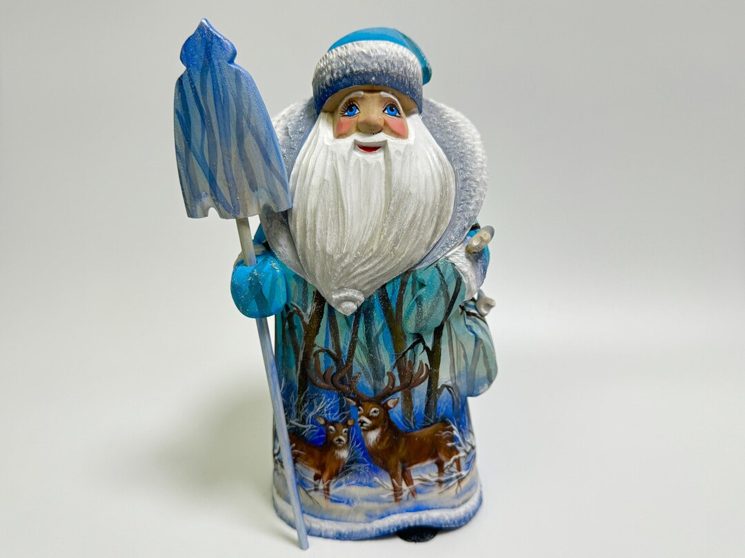 Hand Carved Wooden Santa Claus Figurine, Wood Carving Father Frost ...