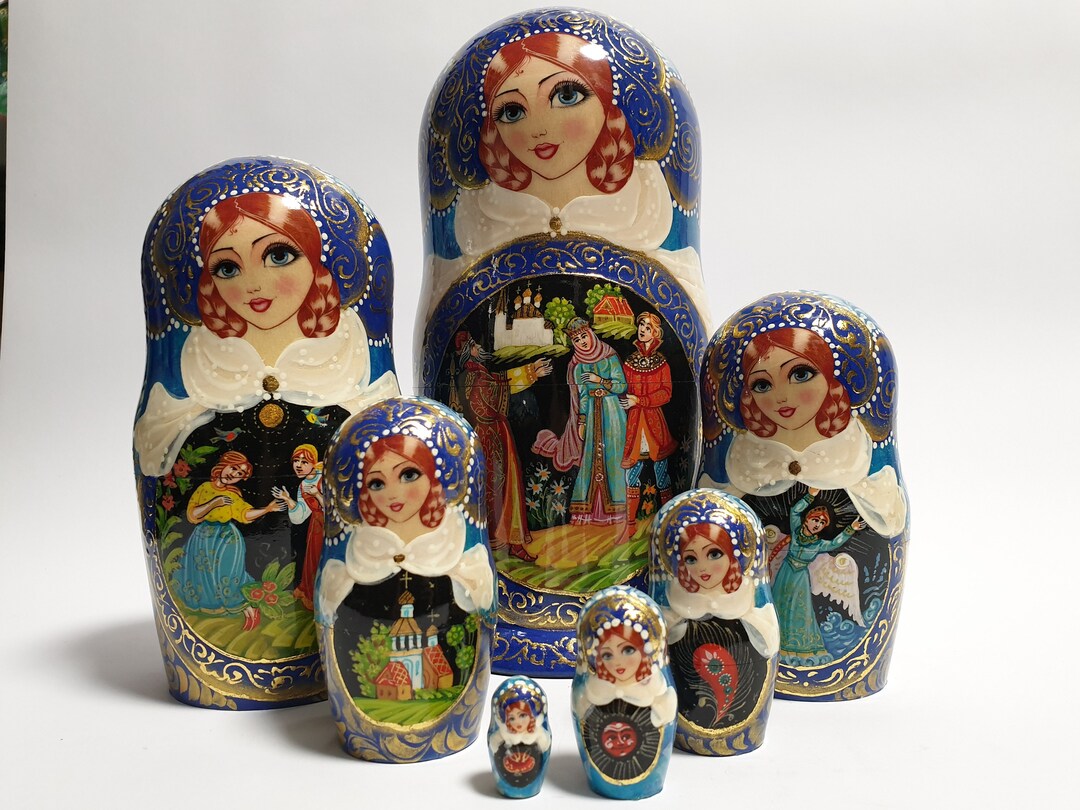 Nesting Dolls Women Painting, Wooden Matryoshka Babushka Doll Nested ...