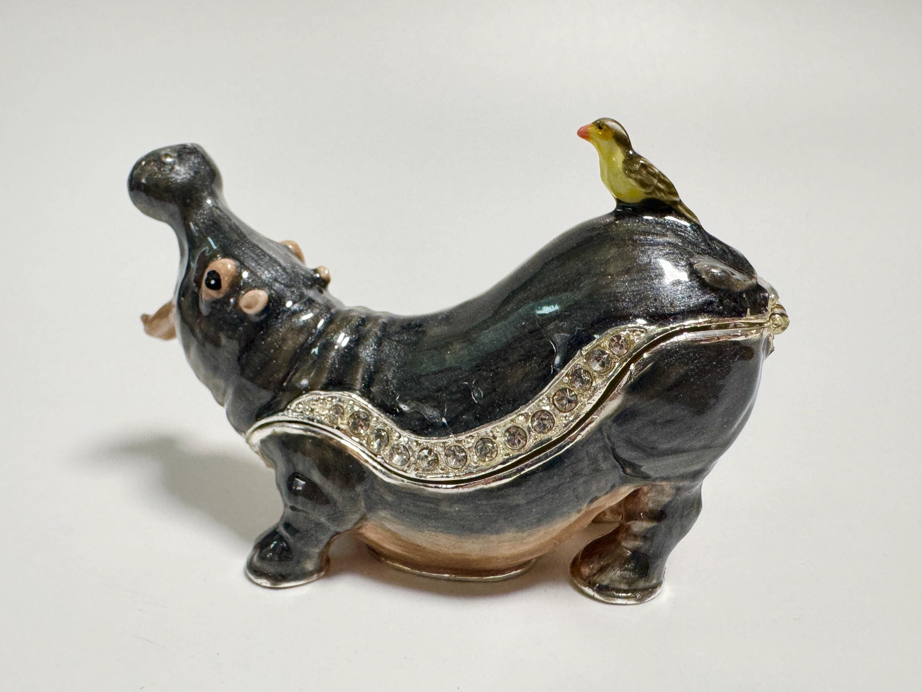 Hippo Jewelry Box, Animal Trinket Box, Enamel Metal Box With Swarovski ...