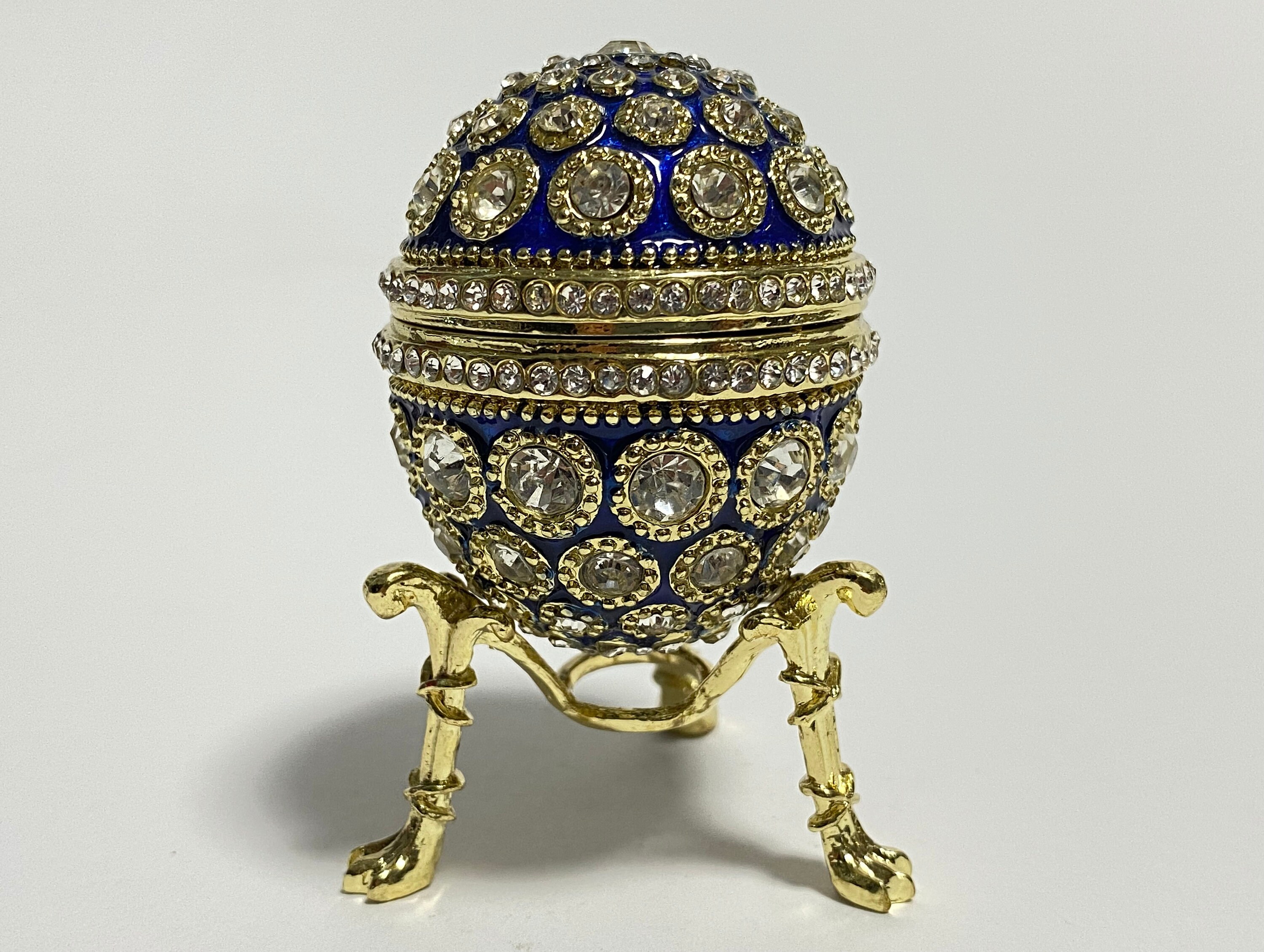 Decorative Faberge Egg Clock in Box, Enameled Metal Box With Swarovski ...