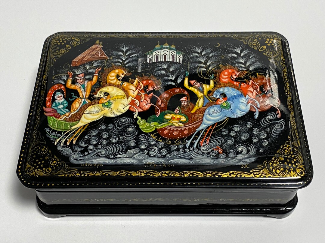 Ukrainian Lacquer Box Hand Painted Jewlery Box Papier Mache Trinket Box ...