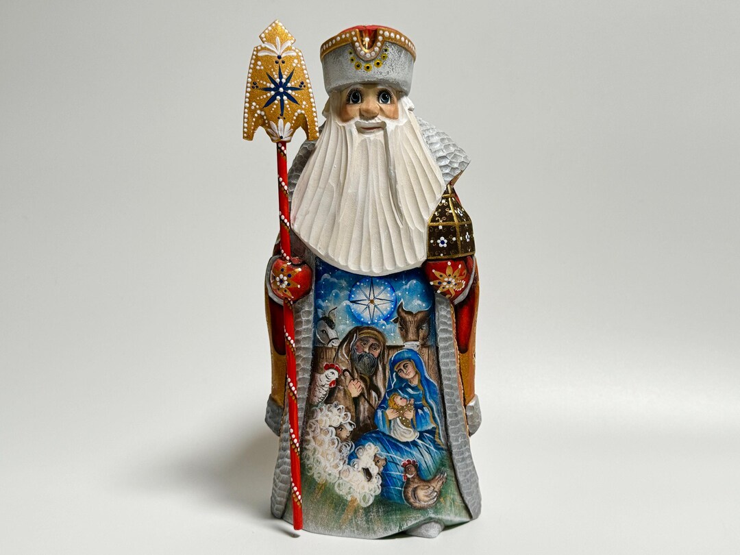 Hand Carved Wooden Santa Claus Figurine, Wood Carving Father Frost ...