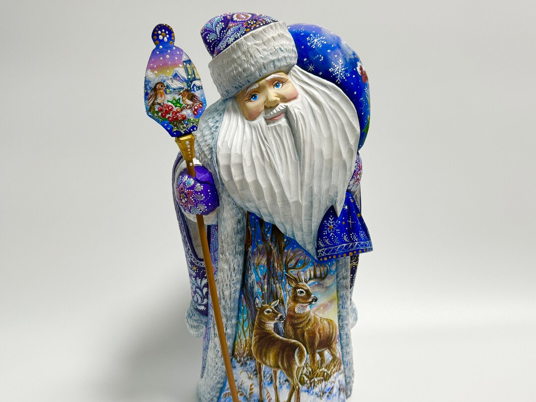 Hand Carved Wooden Santa Claus Figurine, Wood Carving Father Frost ...
