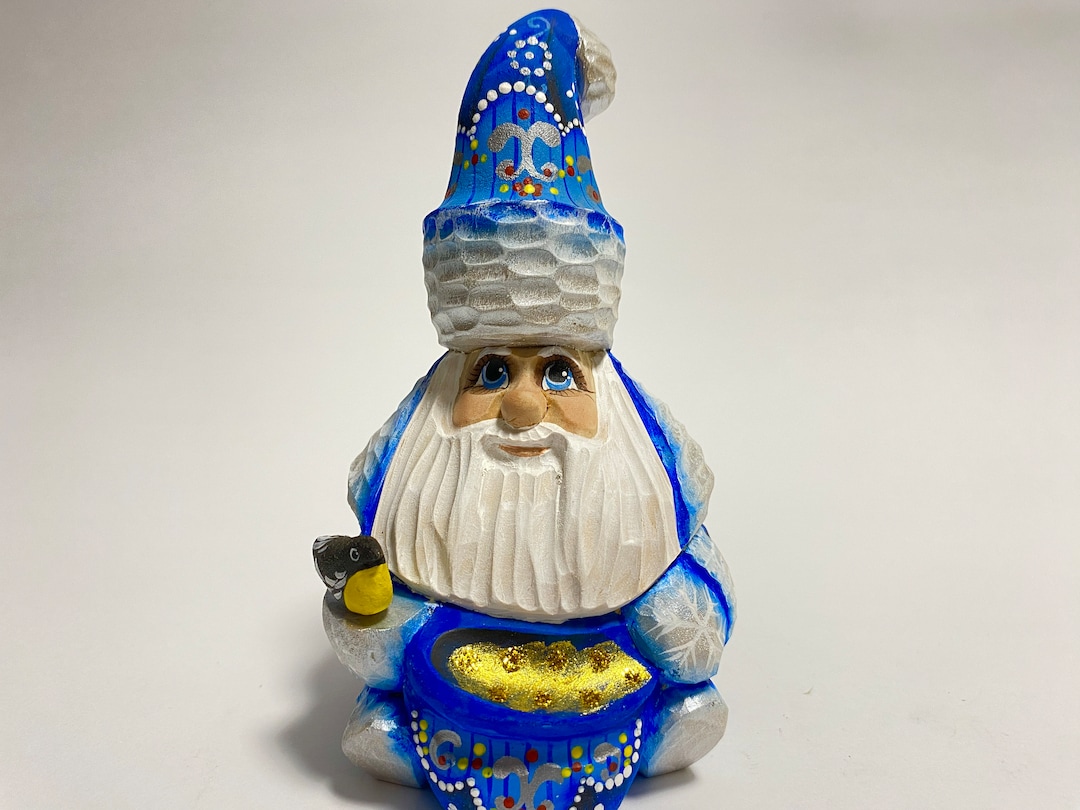 Ukrainian Santa Claus Figurine, Hand Carved Wooden Santa Figure, Wood ...