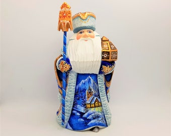 Santa Claus Figurine Carved Wooden Doll Russian Ded Moroz 14 | Etsy