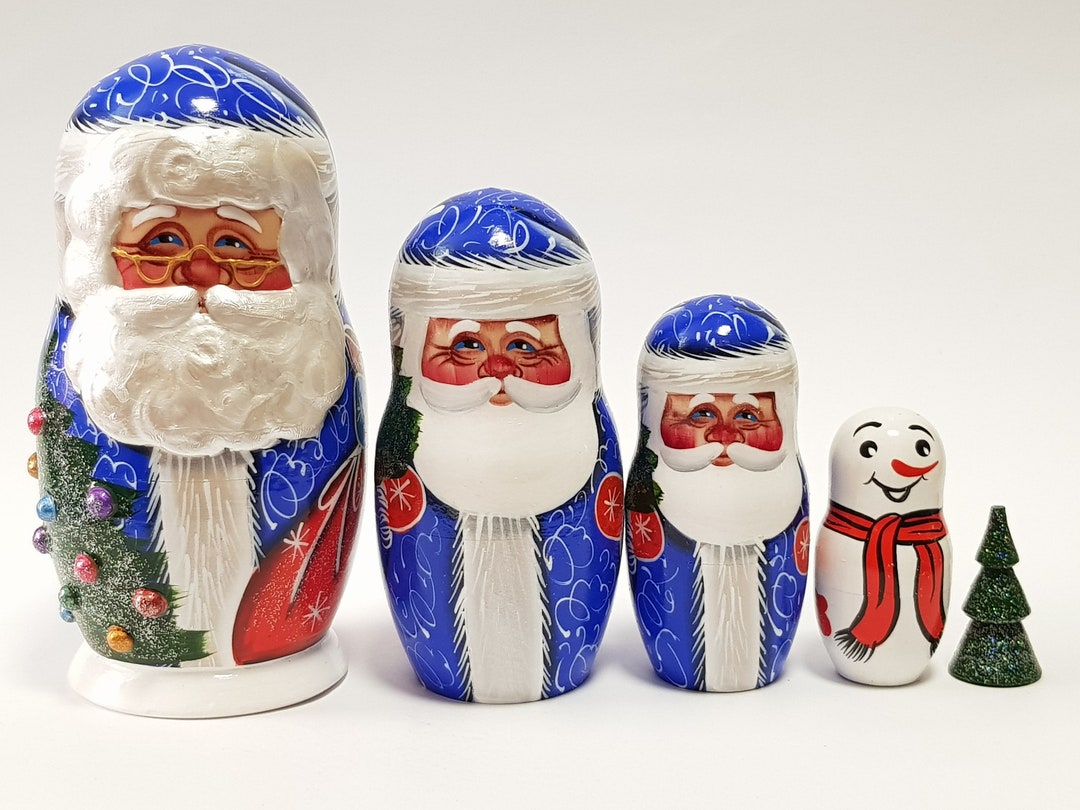 Christmas Nesting Dolls Matryoshka Wooden Santa Figurines 7.2 Inch (18 ...