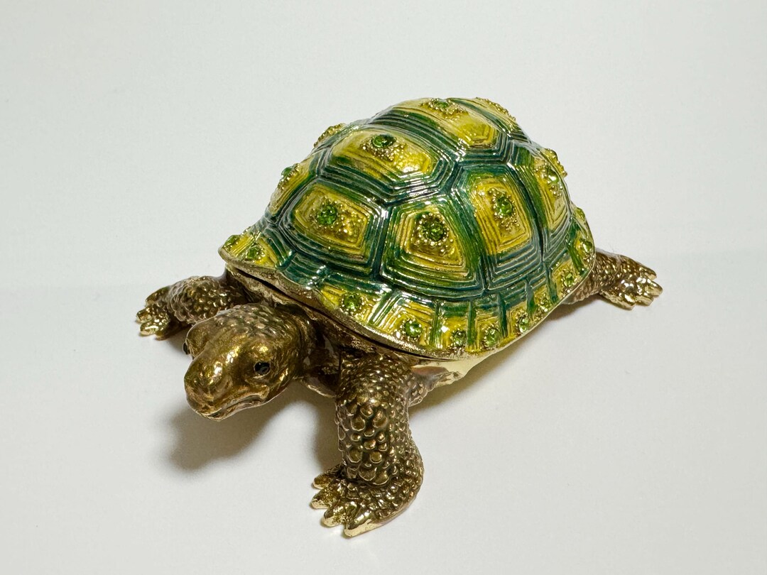 Turtle Jewelry Box, Animal Trinket Box, Enamel Metal Box With Swarovski ...