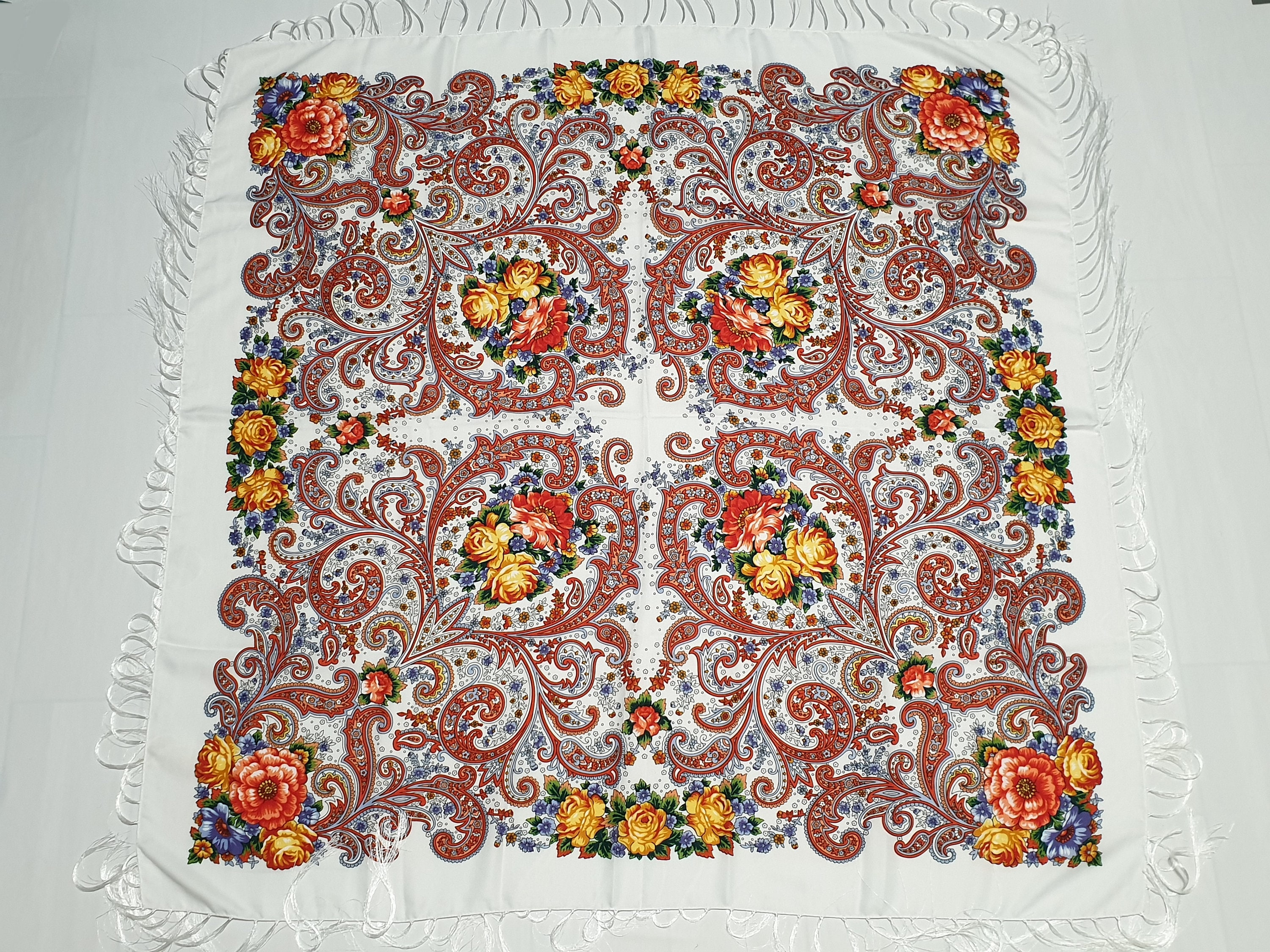 Russian Headscarf Babushka Scarf Ukrainian Shawl Floral Folk | Etsy