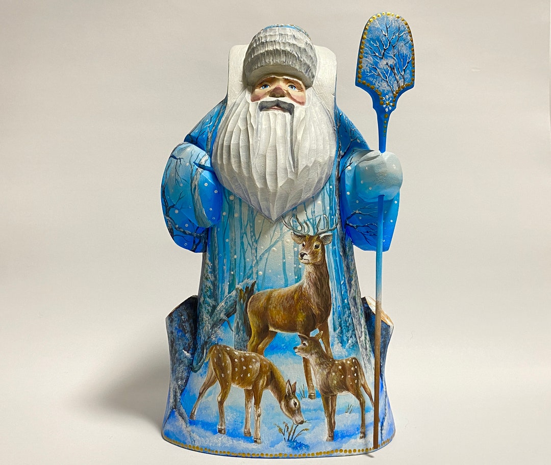 Ukrainian Santa Claus Figurine, Hand Carved Wooden Santa Figure, Wood ...