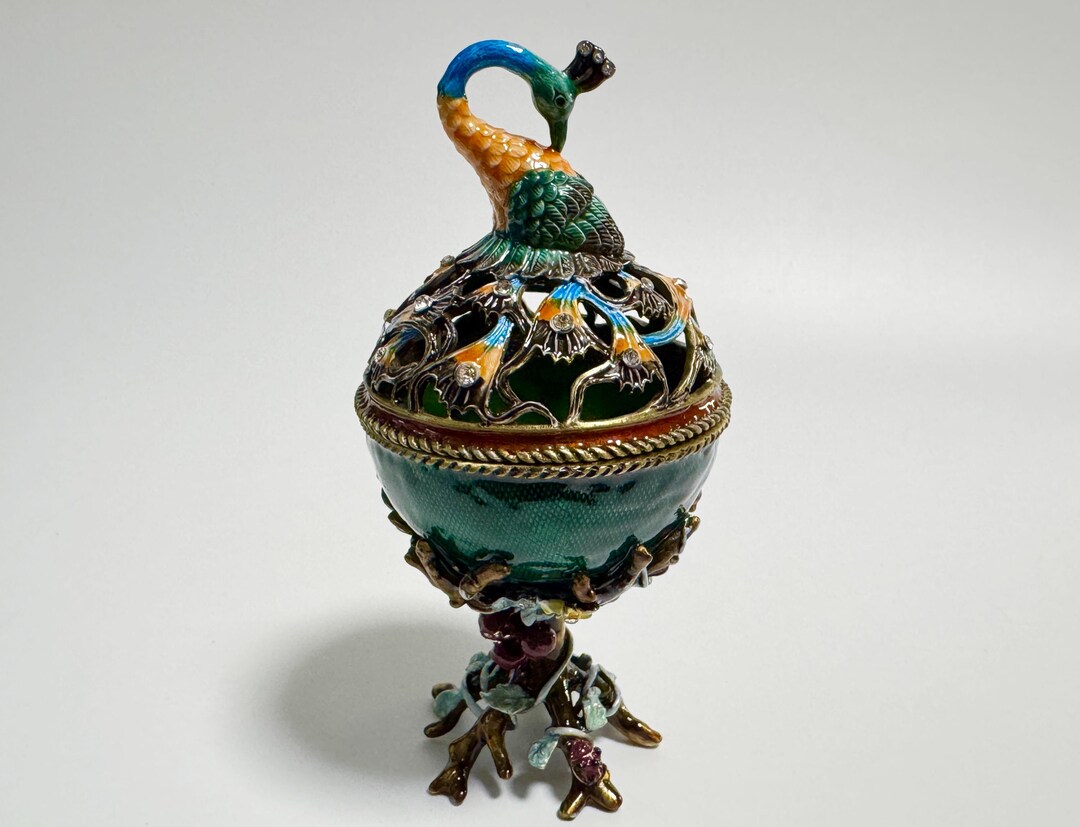 Peacock Jewelry Box, Bird Trinket Box, Enamel Metal Box With Swarovski ...