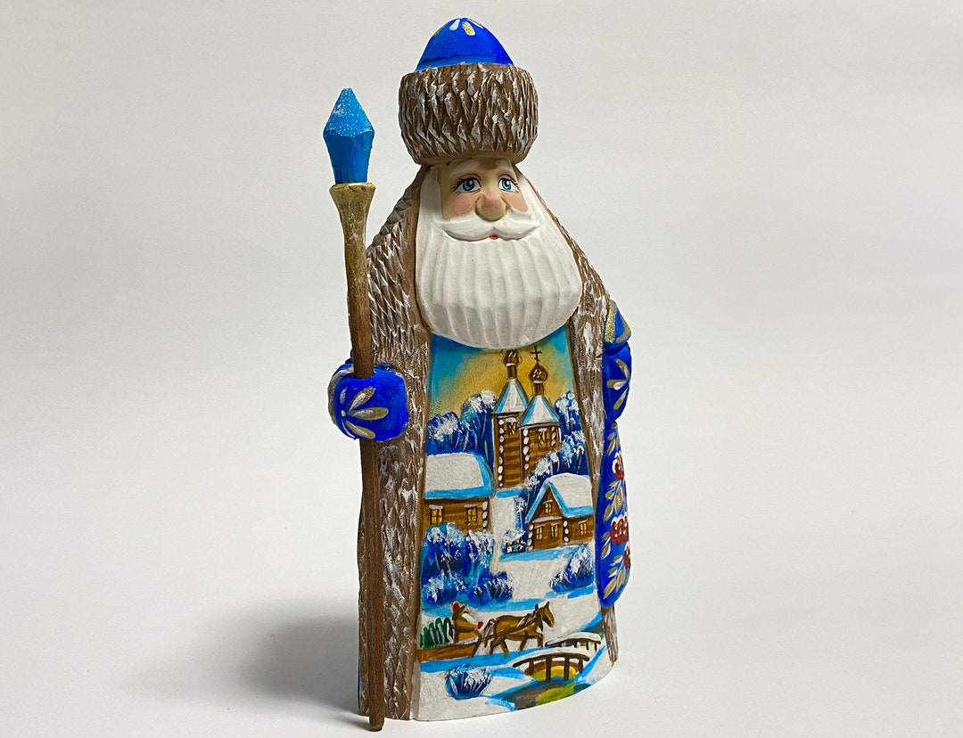 Hand Carved Wooden Santa Claus Figurine, Wood Carving Art, Ukrainian ...