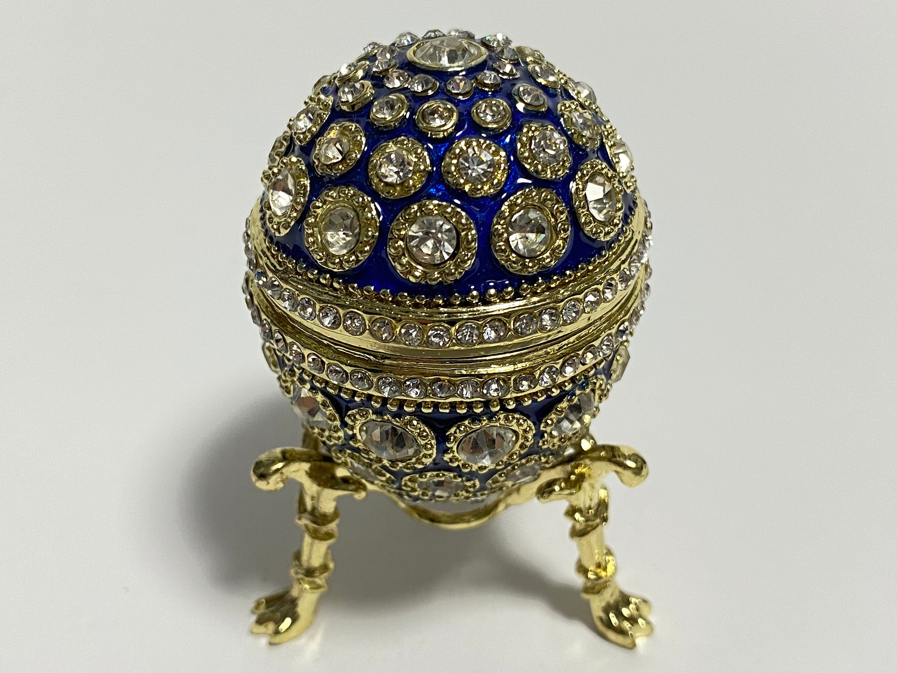 Decorative Faberge Egg Clock in Box, Enameled Metal Box With Swarovski ...