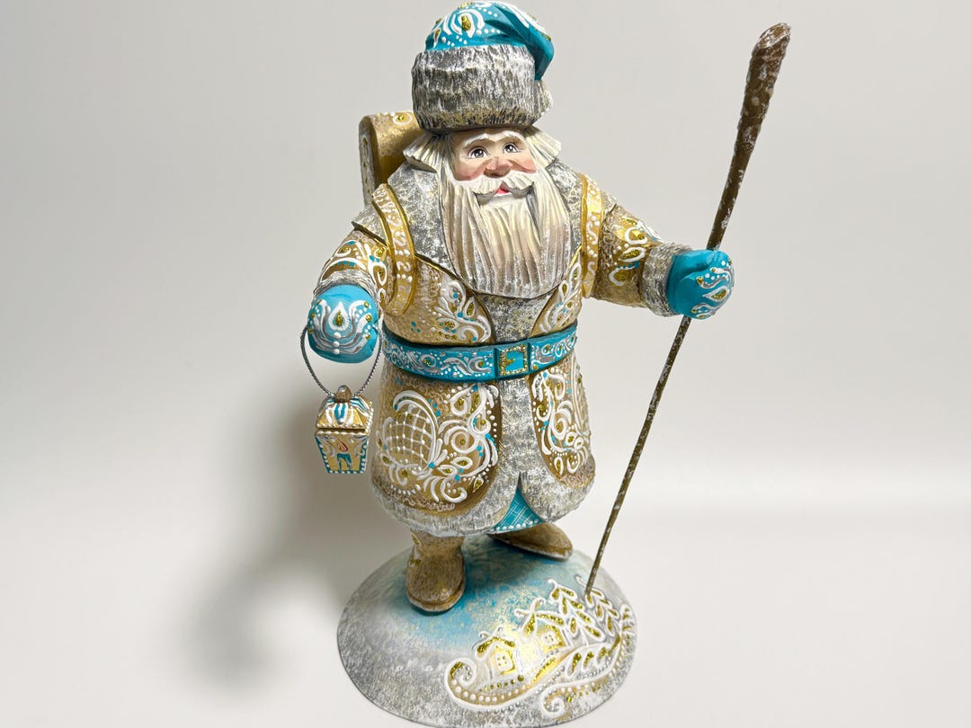 Hand Carved Wooden Santa Claus Figurine, Wood Carving Father Frost ...