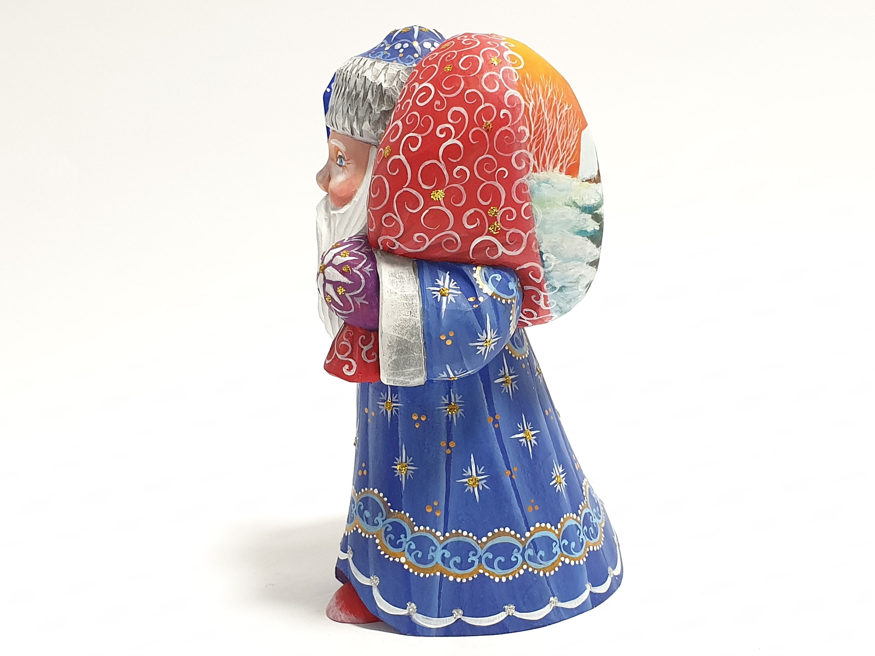 Santa Claus Figurine Carved Wooden Doll Russian Ded Moroz 14 | Etsy