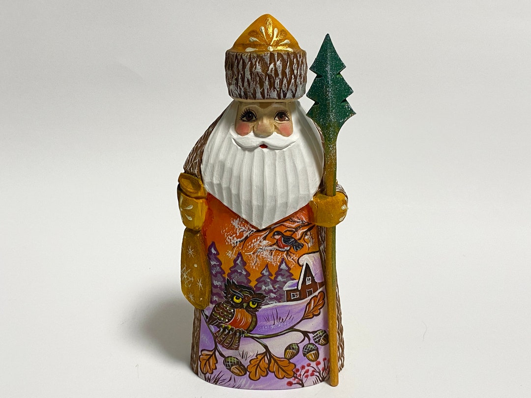 Hand Carved Wooden Ukrainian Santa Figure, Father Christmas Figurine ...