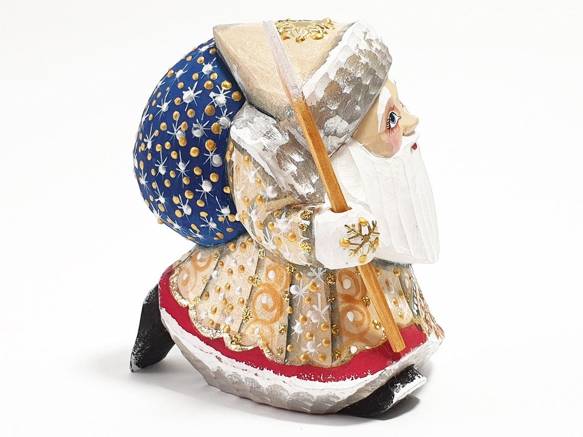 Wood Carved Santa Claus Figurine Russian Ded Moroz Father | Etsy