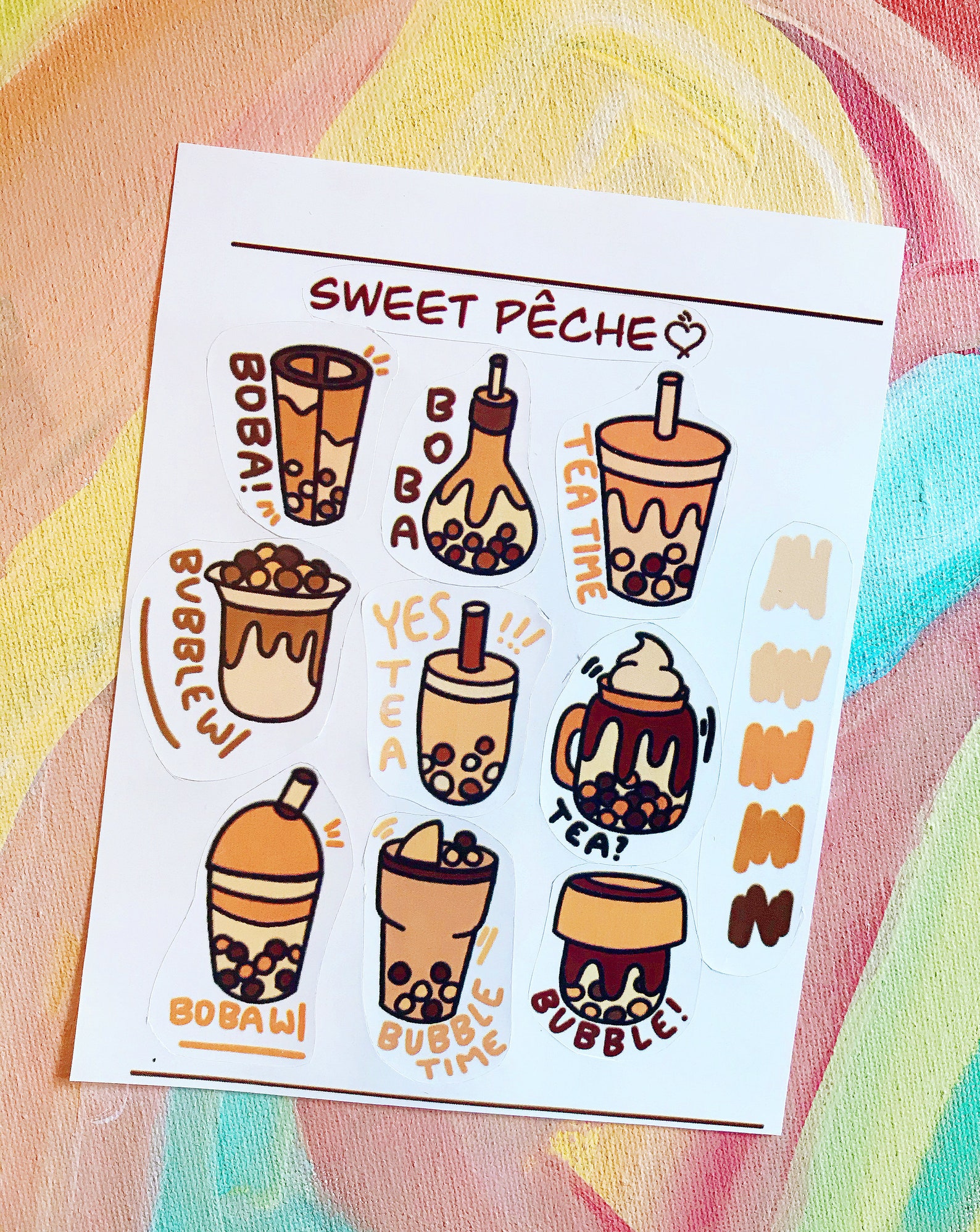 BOBA Sticker Sheet, Pink and Neutral Asian Bubble Tea Kiss-cut Bujo ...